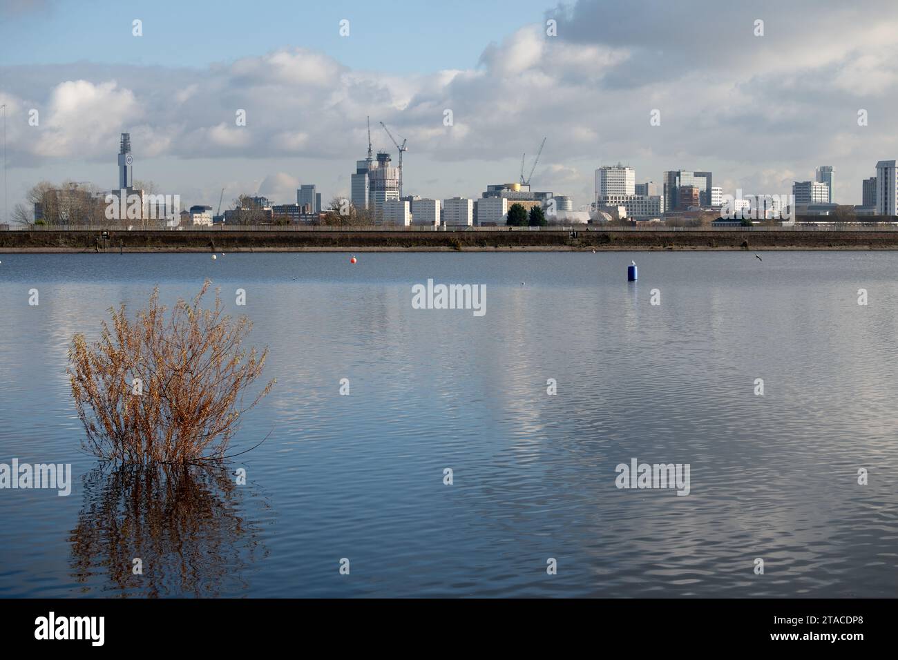 Birmingham city centre seen from Edgbaston Reservoir, West Midlands ...