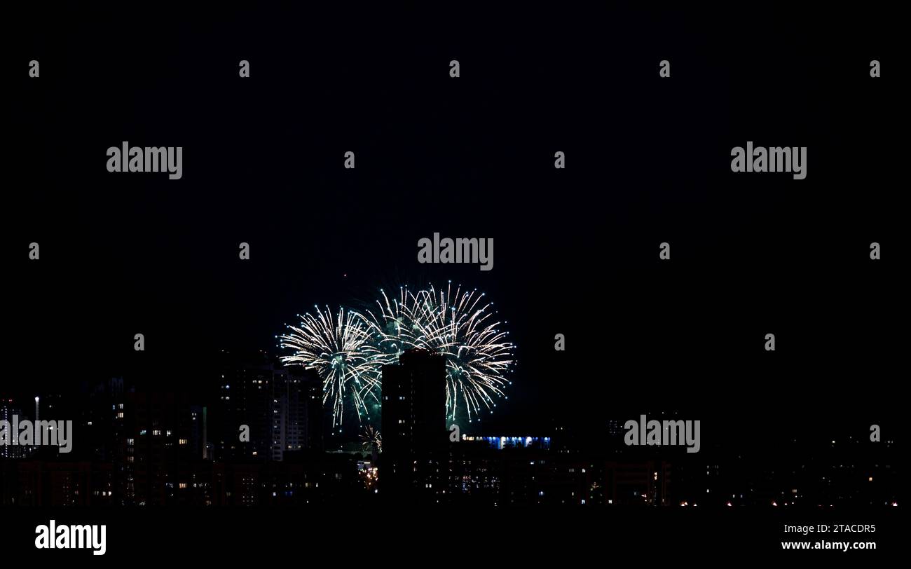 Sky shot firework in the sky during night against black background ...