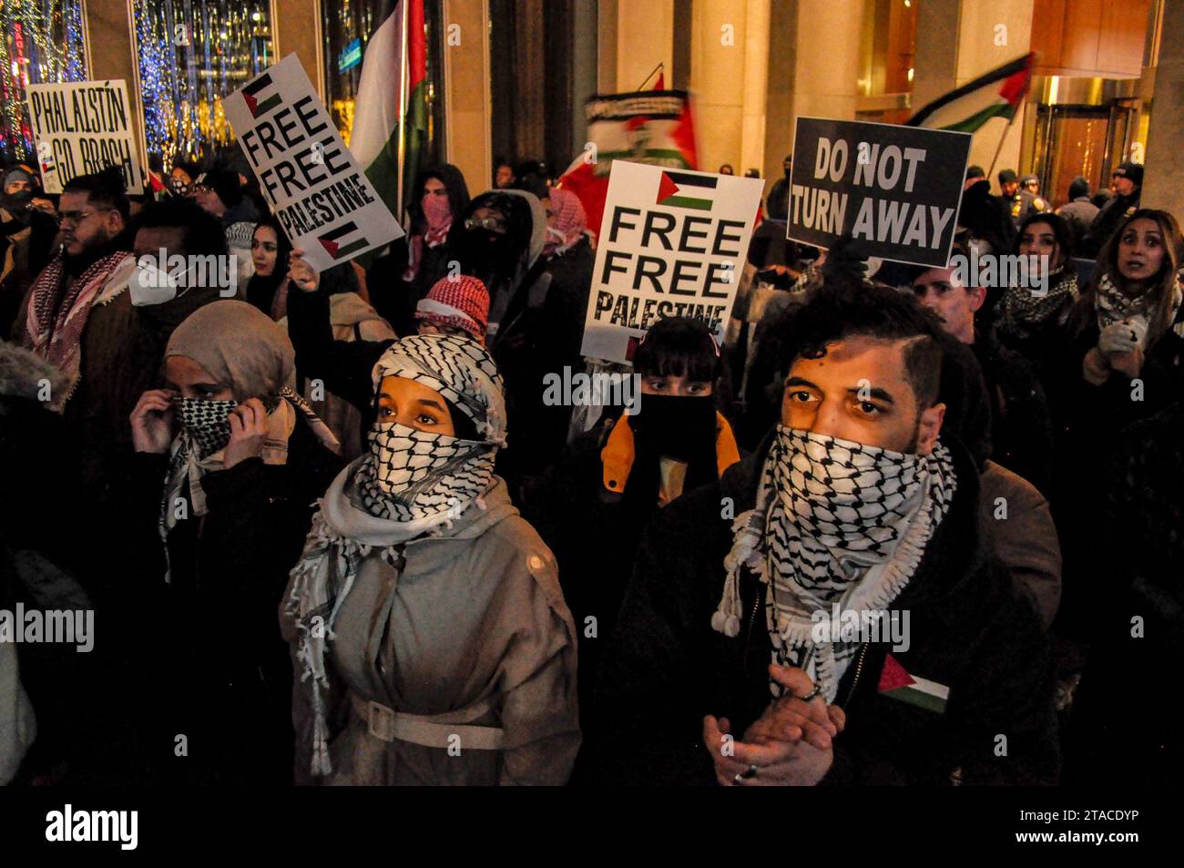 New York City, United States. 29th Nov, 2023. Protesters are seen ...