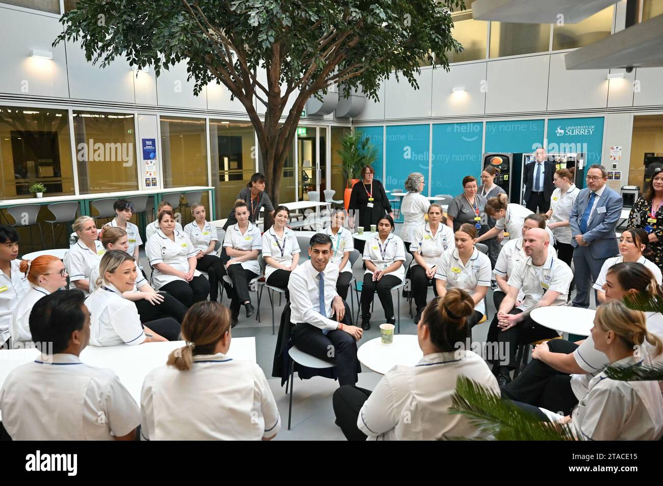 Prime Minister Rishi Sunak speaks with students during a visit to a ...