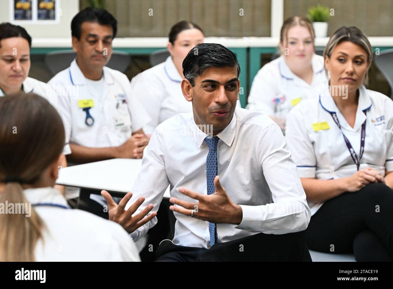 Prime Minister Rishi Sunak speaks with students during a visit to a ...