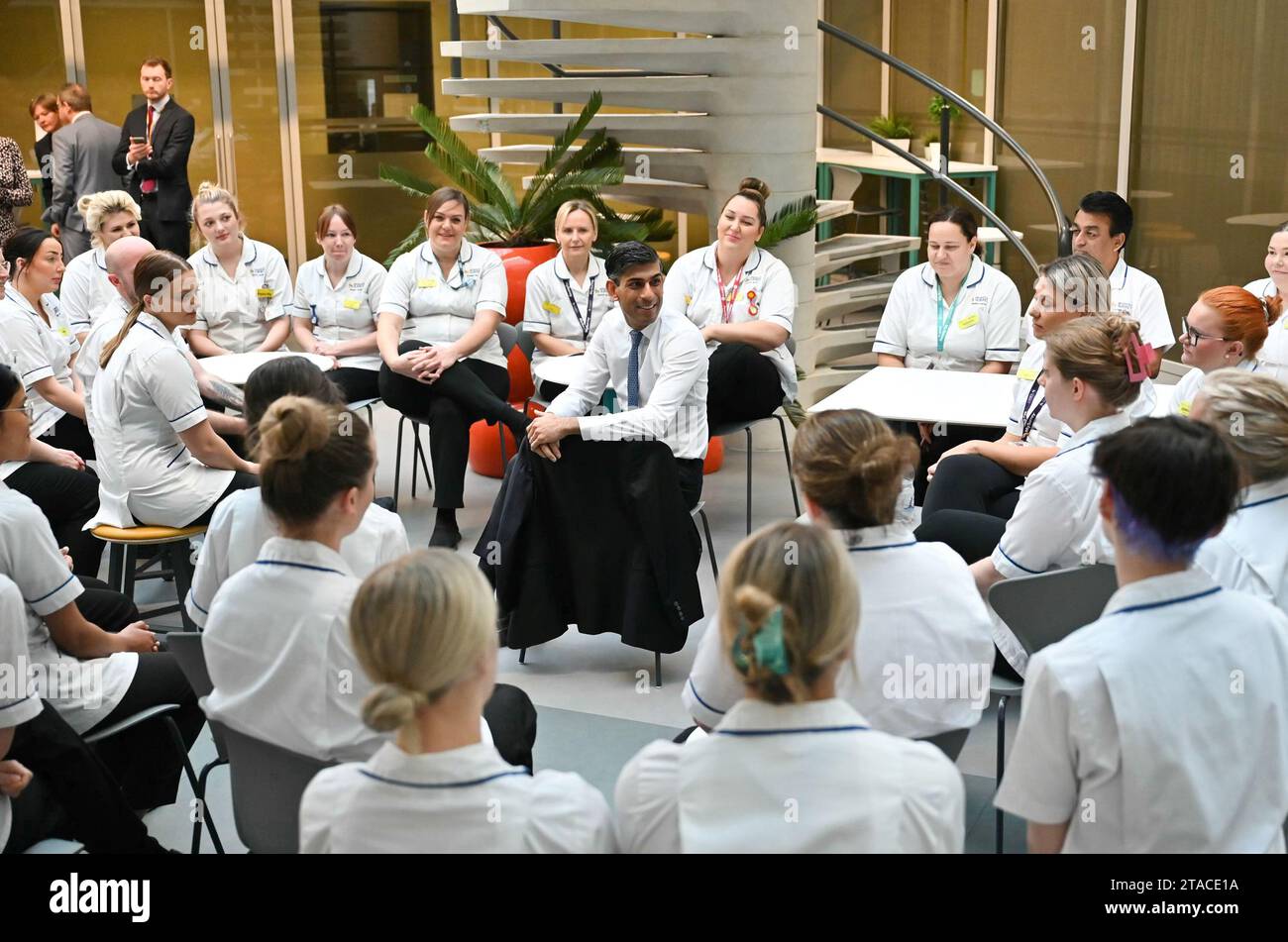 Prime Minister Rishi Sunak speaks with students during a visit to a ...