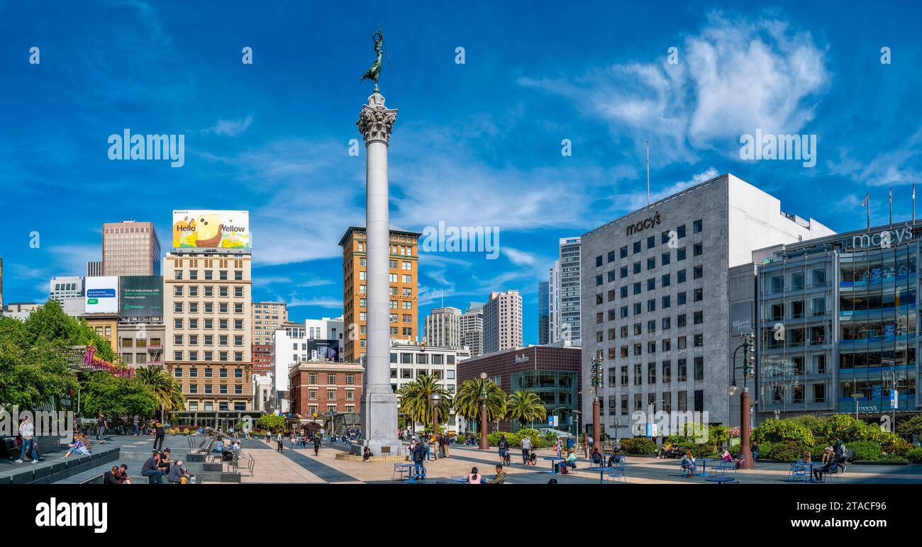 Union Square and Dewey Monument, San Francisco, California, USA Stock ...
