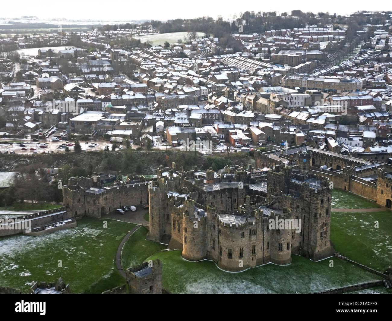 Snow in Alnwick, Northumberland. Road users are being warned of icy ...