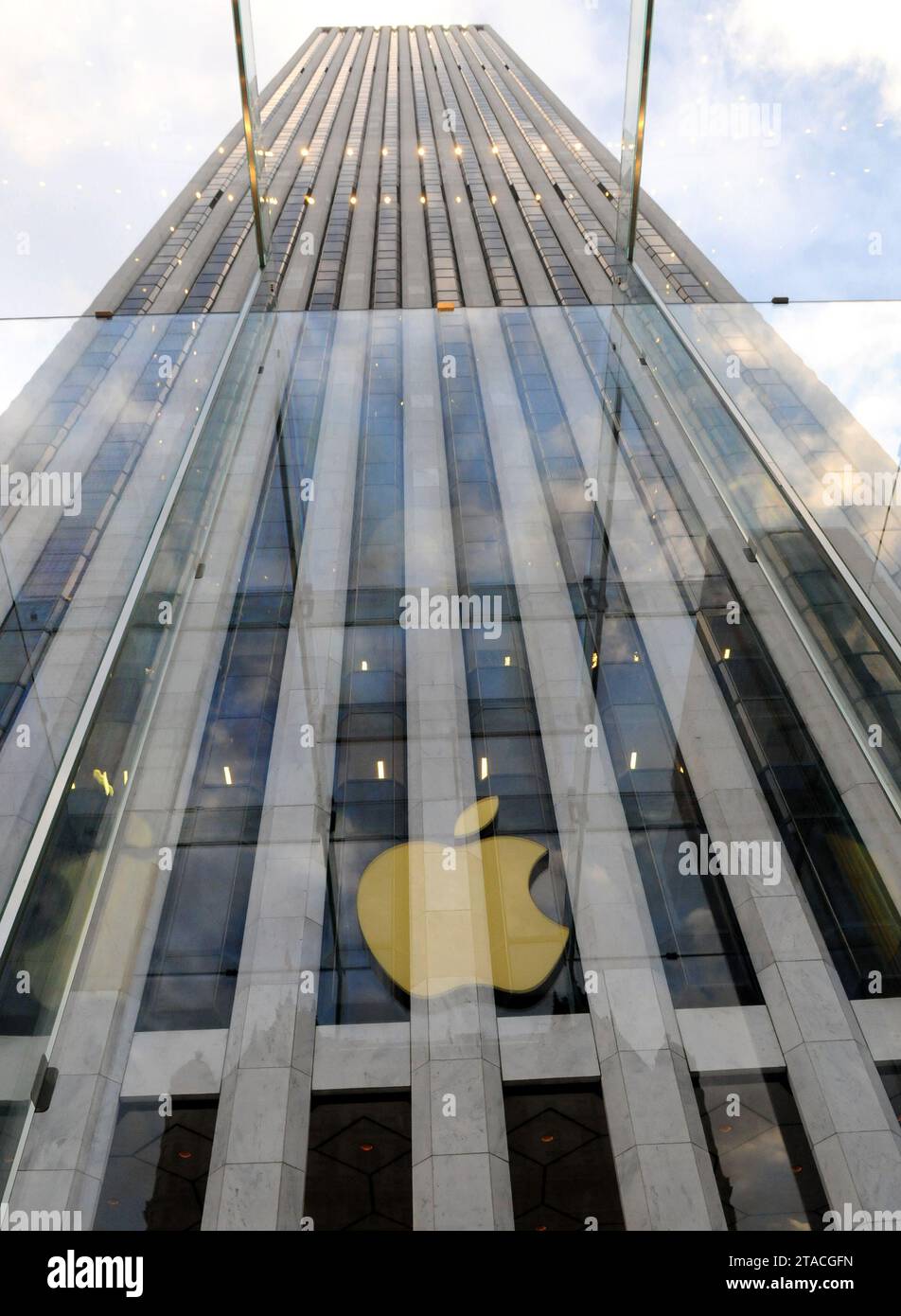 NEW YORK, USA - NOV 24, 2011: Apple store logo (from backside) on Fifth ...