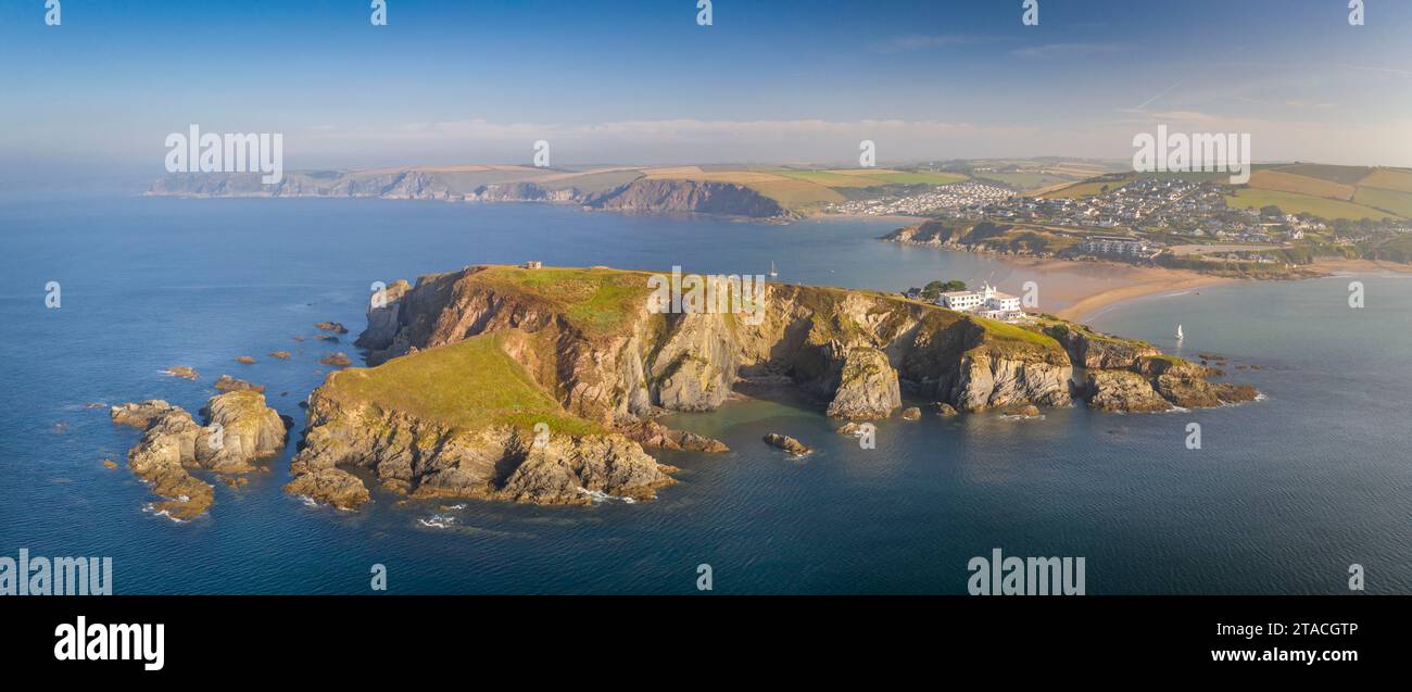 Aerial view of Burgh Island and hotel in the South Hams of Devon ...