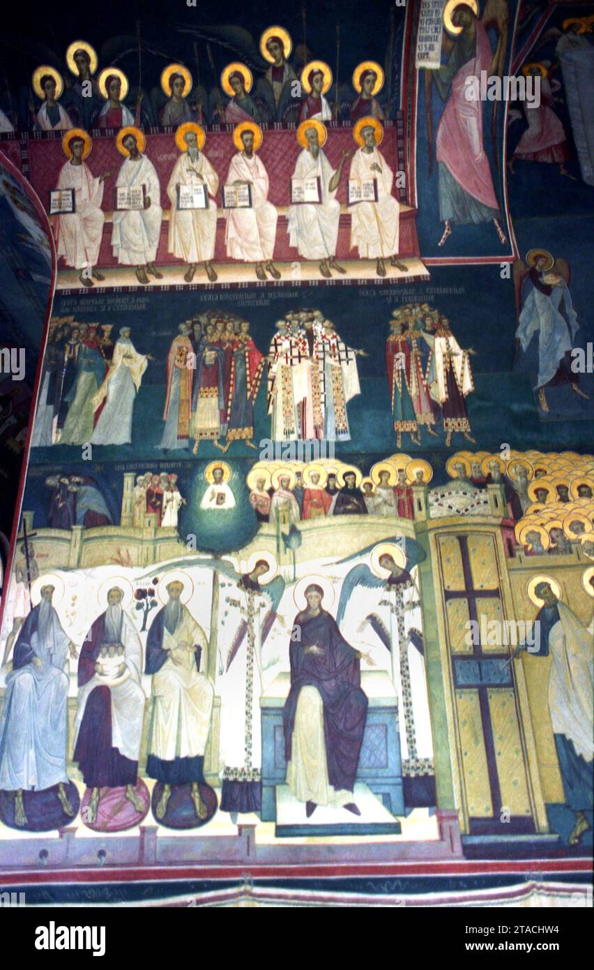 Gorj County, Romania, 2001. Frescoes inside the "Dormition of the ...