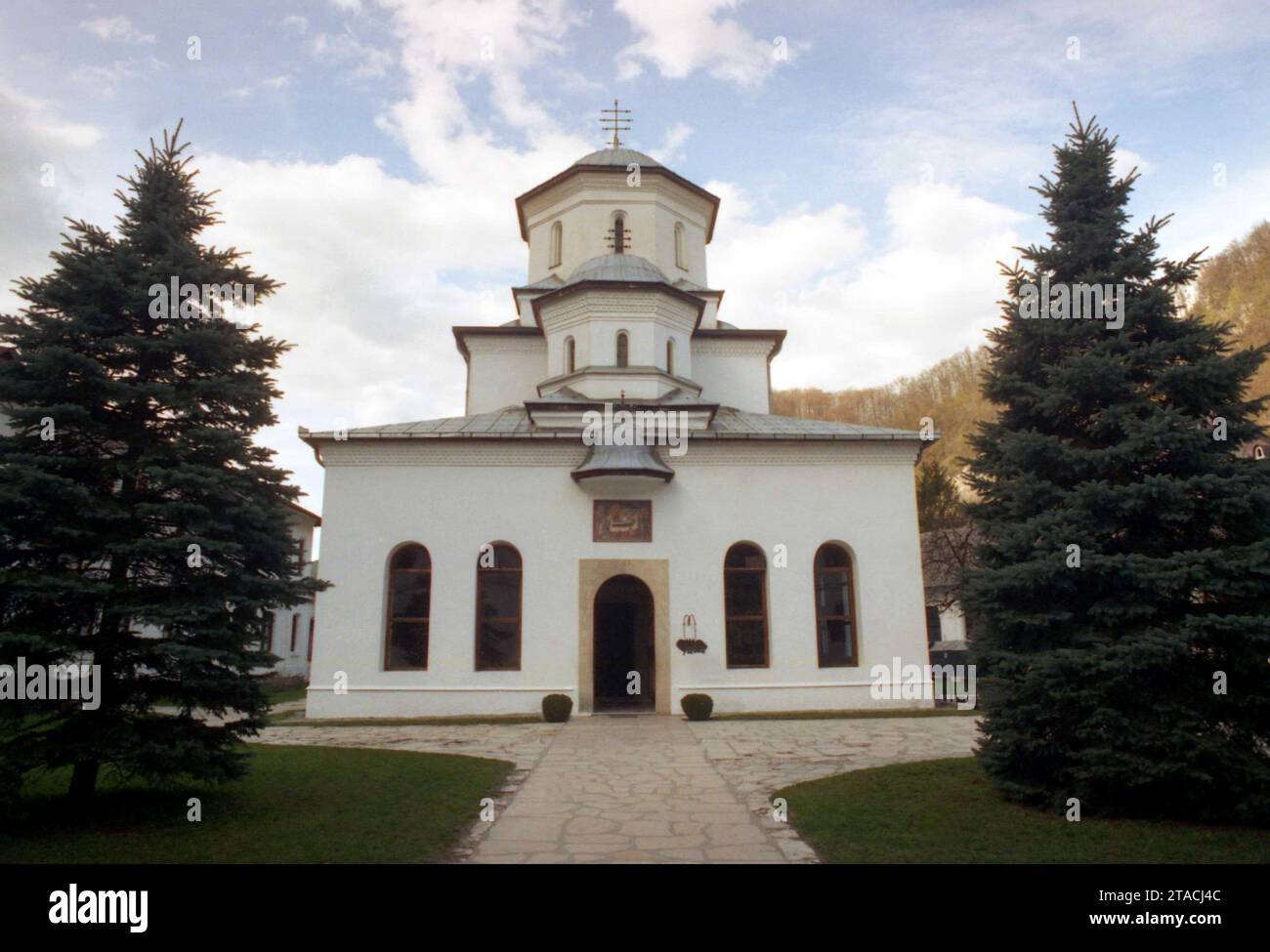 Gorj County, Romania, 2001. Exterior view of the "Dormition of the ...
