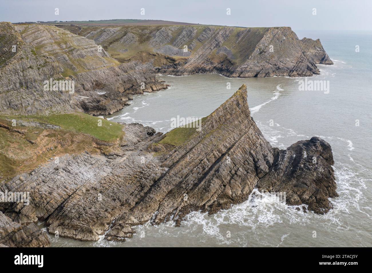 Aerial view of The Knave on the dramatic coastline of the Gower ...
