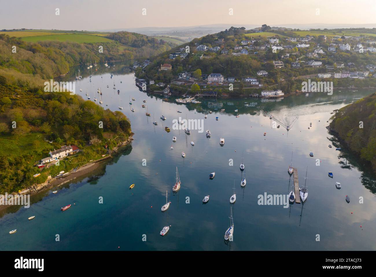 Aerial view of Newton Ferrers and the River Yealm estuary, South Hams ...