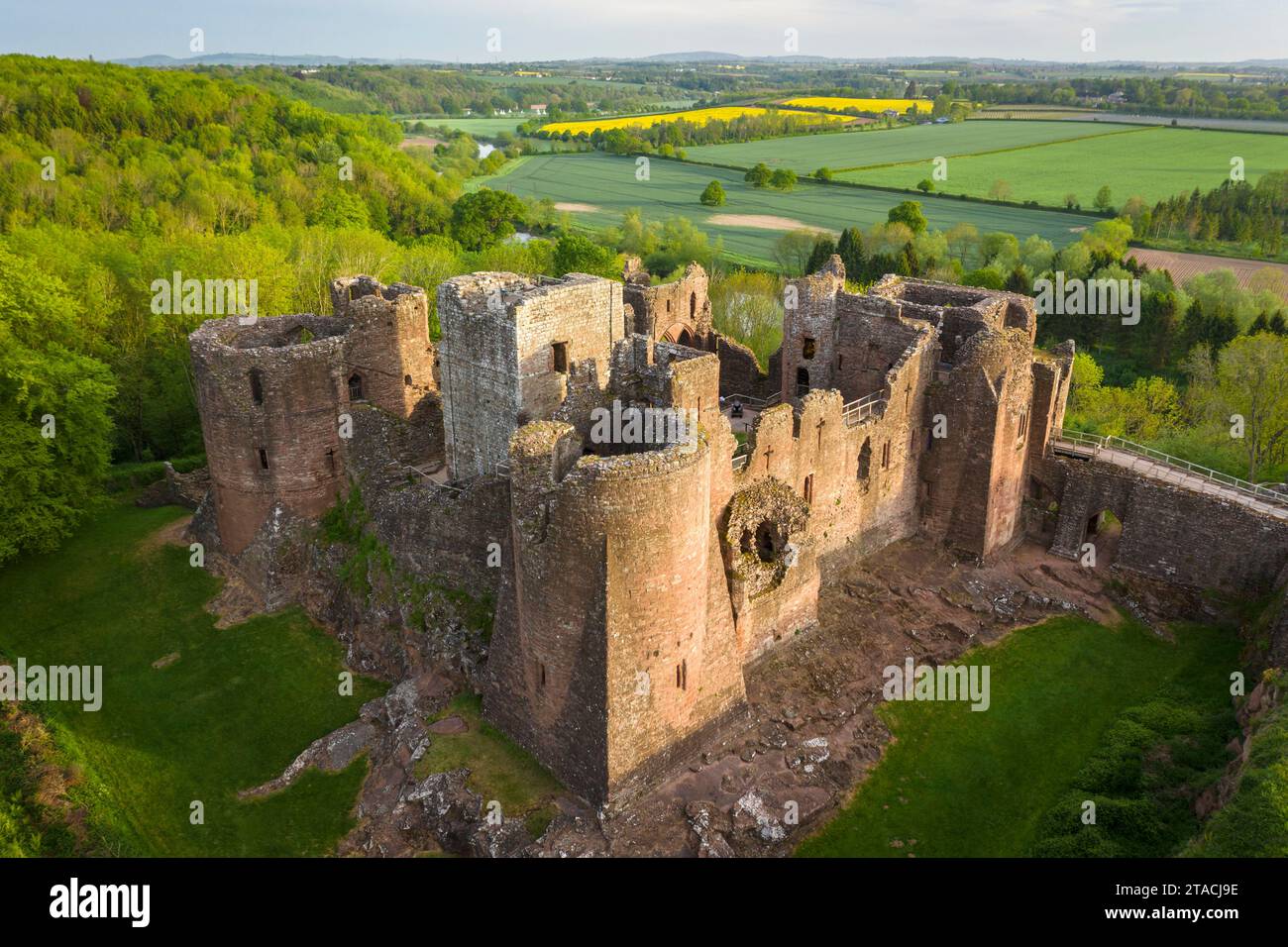 Aerial view of Goodrich Castle near Ross on Wye, Herefordshire, England. Spring (May) 2022 Stock ...