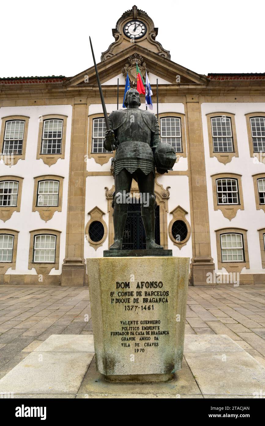 Chaves, Camoes Square with Town Hall and Dom Afonso Statue. Vila Real ...