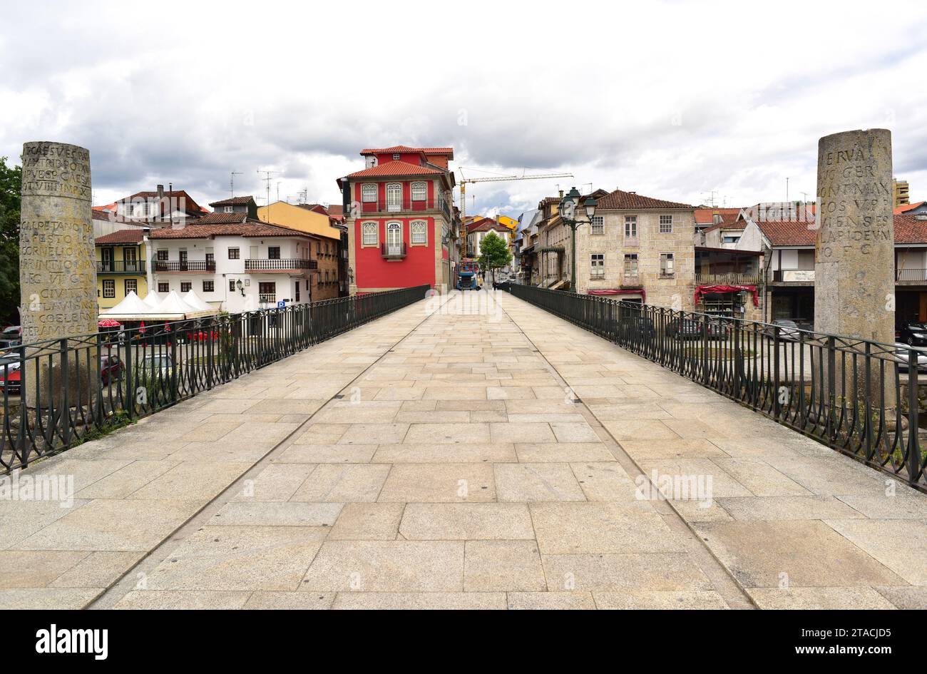 Chaves, roman bridge (Trajan bridge) with commemorative Trajan columns ...