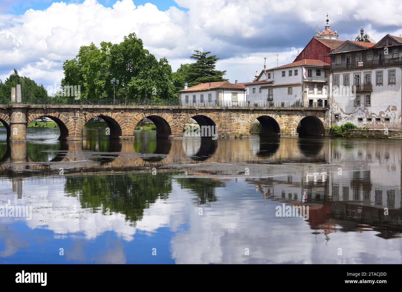 Chaves, roman bridge (Trajan bridge) with commemorative Trajan columns ...