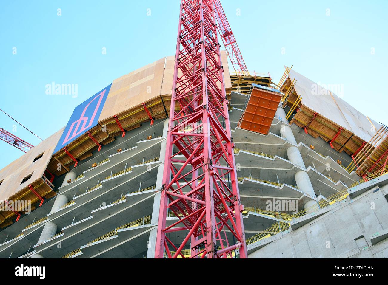 High rise building under construction. Installation of glass facade ...