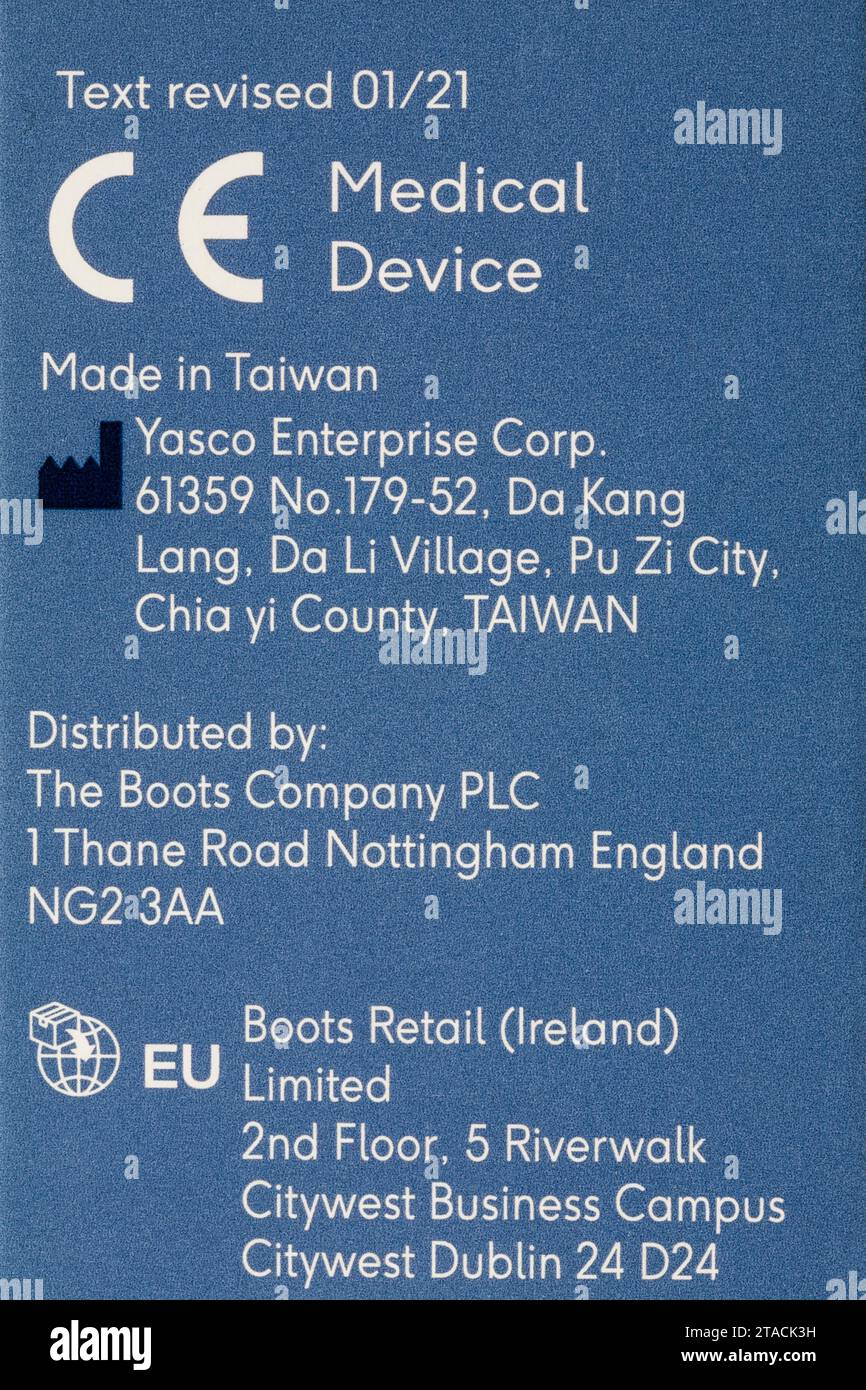 CE Medical Device - detail on box of ankle support from Boots made in ...