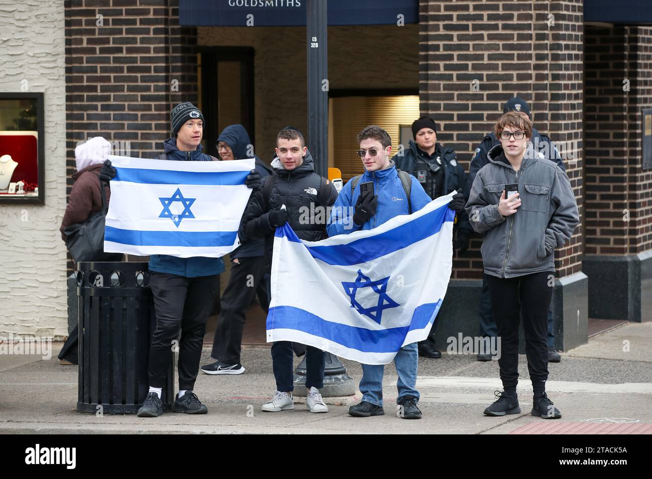 State College, United States. 29th Nov, 2023. Students hold Israeli ...