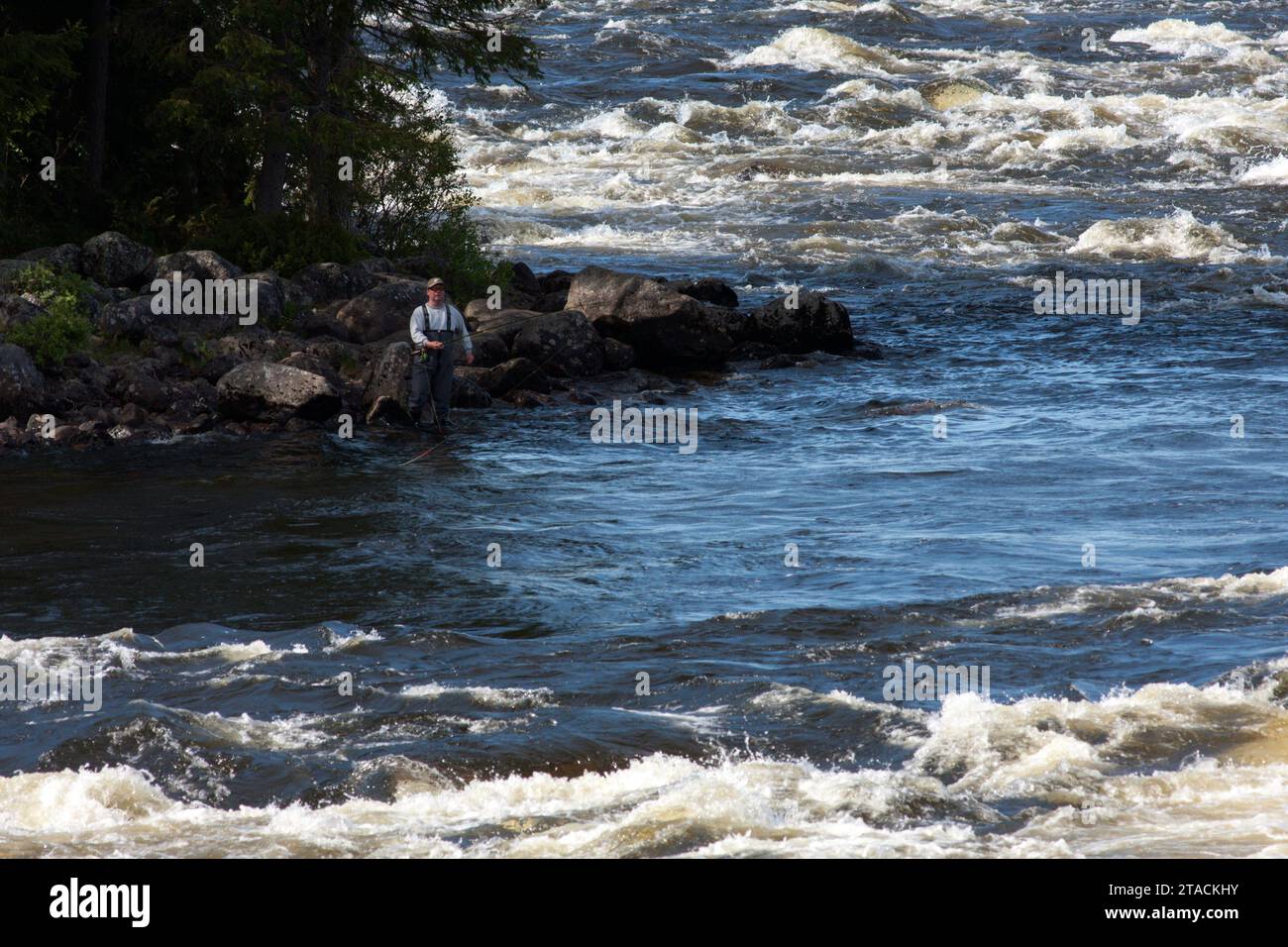 KALIX RIVER, SWEDEN ON JUNE 26, 2018. View of rapids in the Kalix River ...