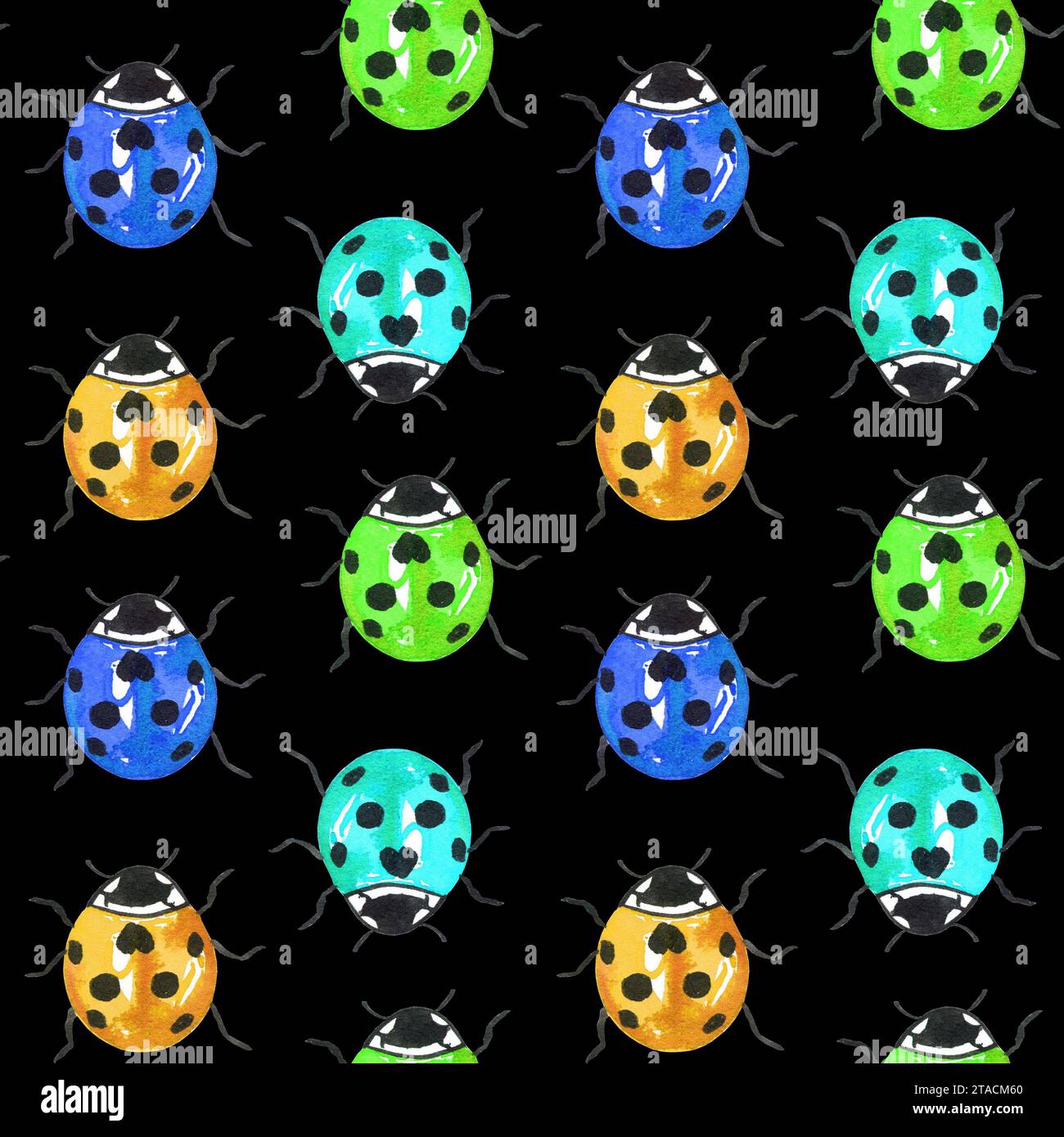 Multicolored ladybugs watercolor seamless pattern. Endless summer print ...