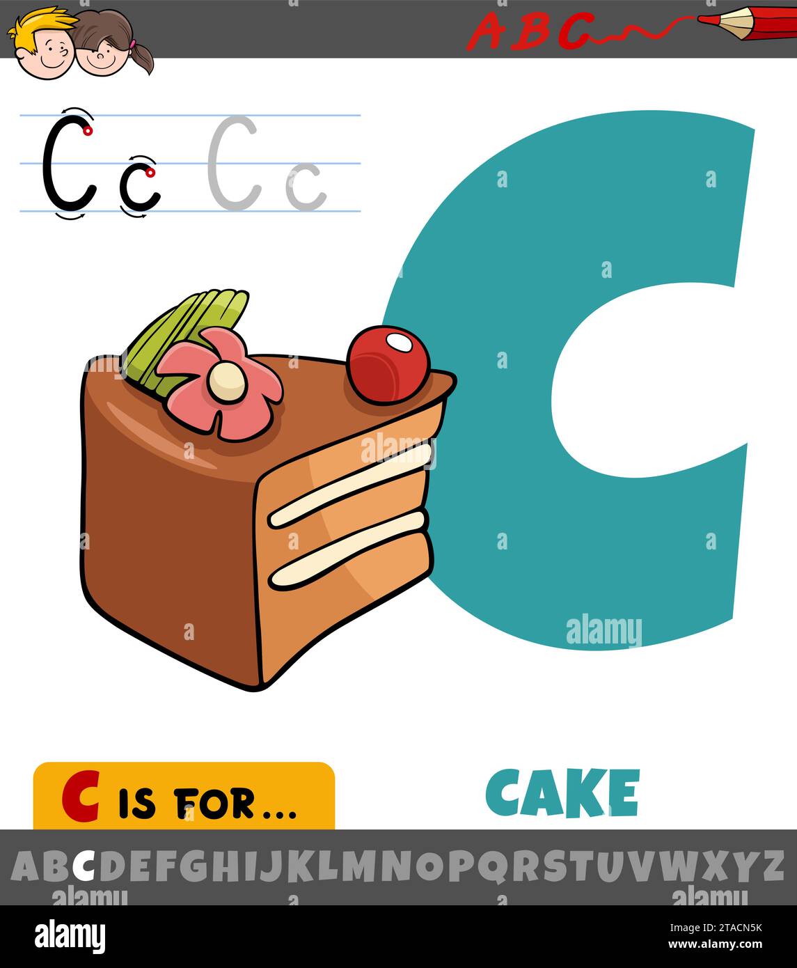 Educational cartoon illustration of letter C from alphabet with cake ...