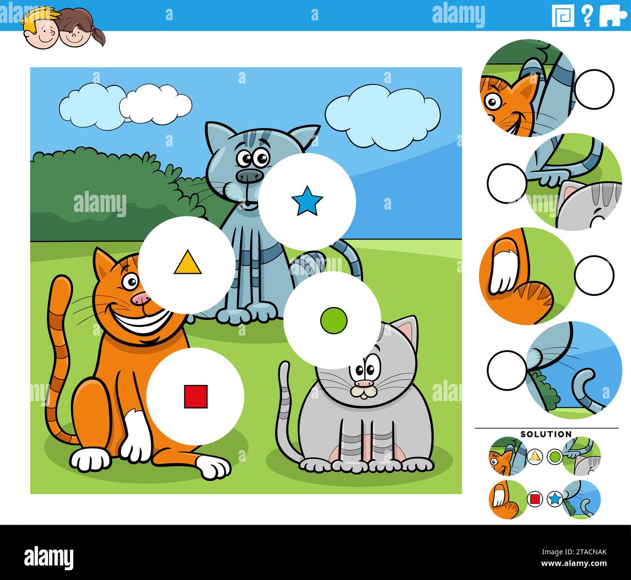 Cartoon illustration of educational match the pieces jigsaw puzzle game ...