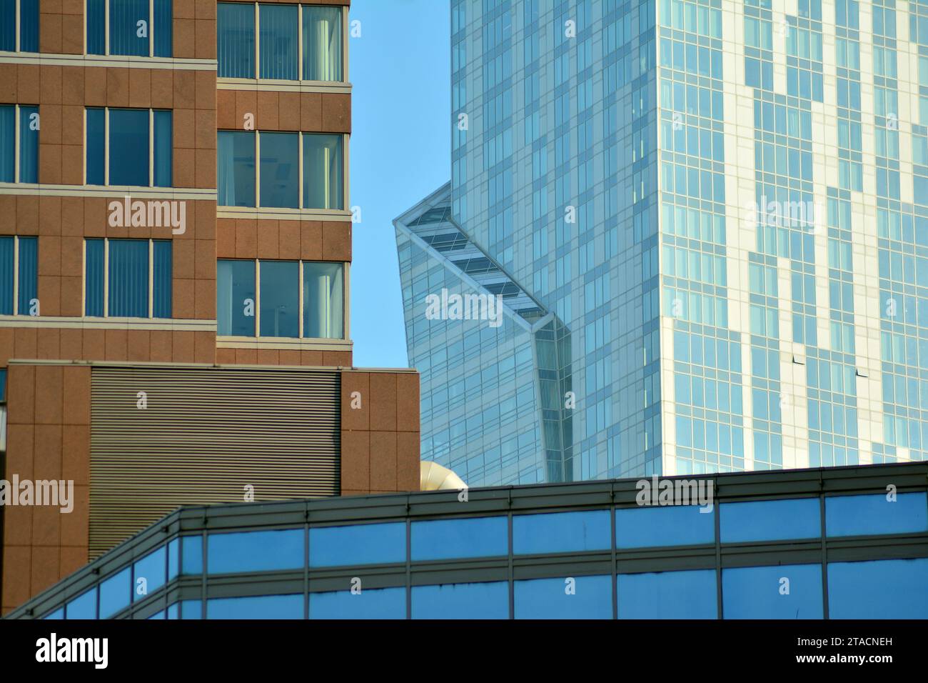 Fragment of glass and metal facade walls. Commercial office buildings ...