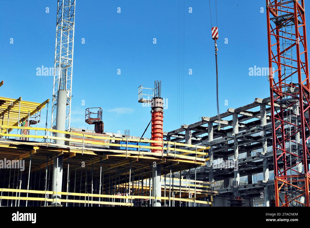 High rise building under construction. Installation of glass facade ...