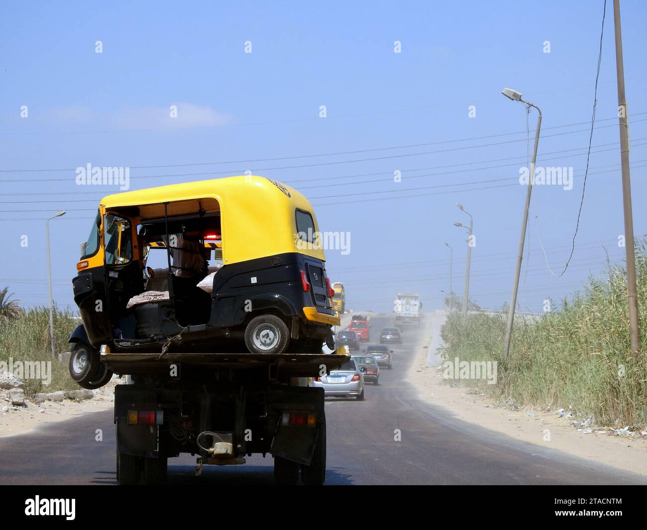Alexandria, Egypt, September 9 2022: tow recovery transporter flatbed ...