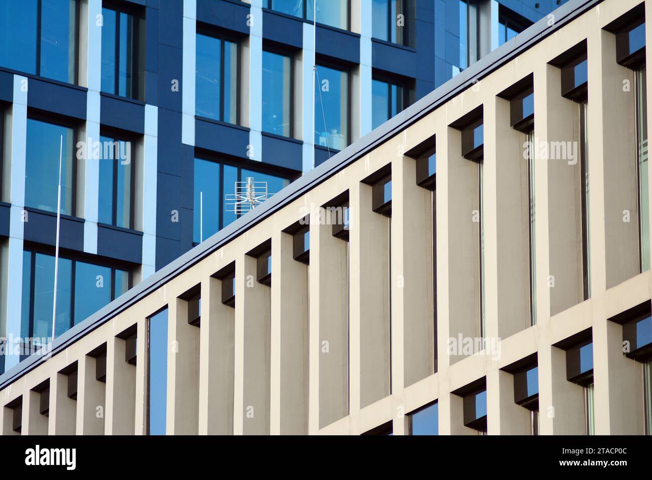 Modern office building in the city with windows and steel and aluminum ...