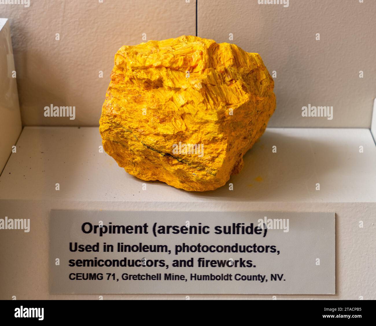 Orpiment, arsenic sulfide, in the mineral collection in the USU Eastern ...