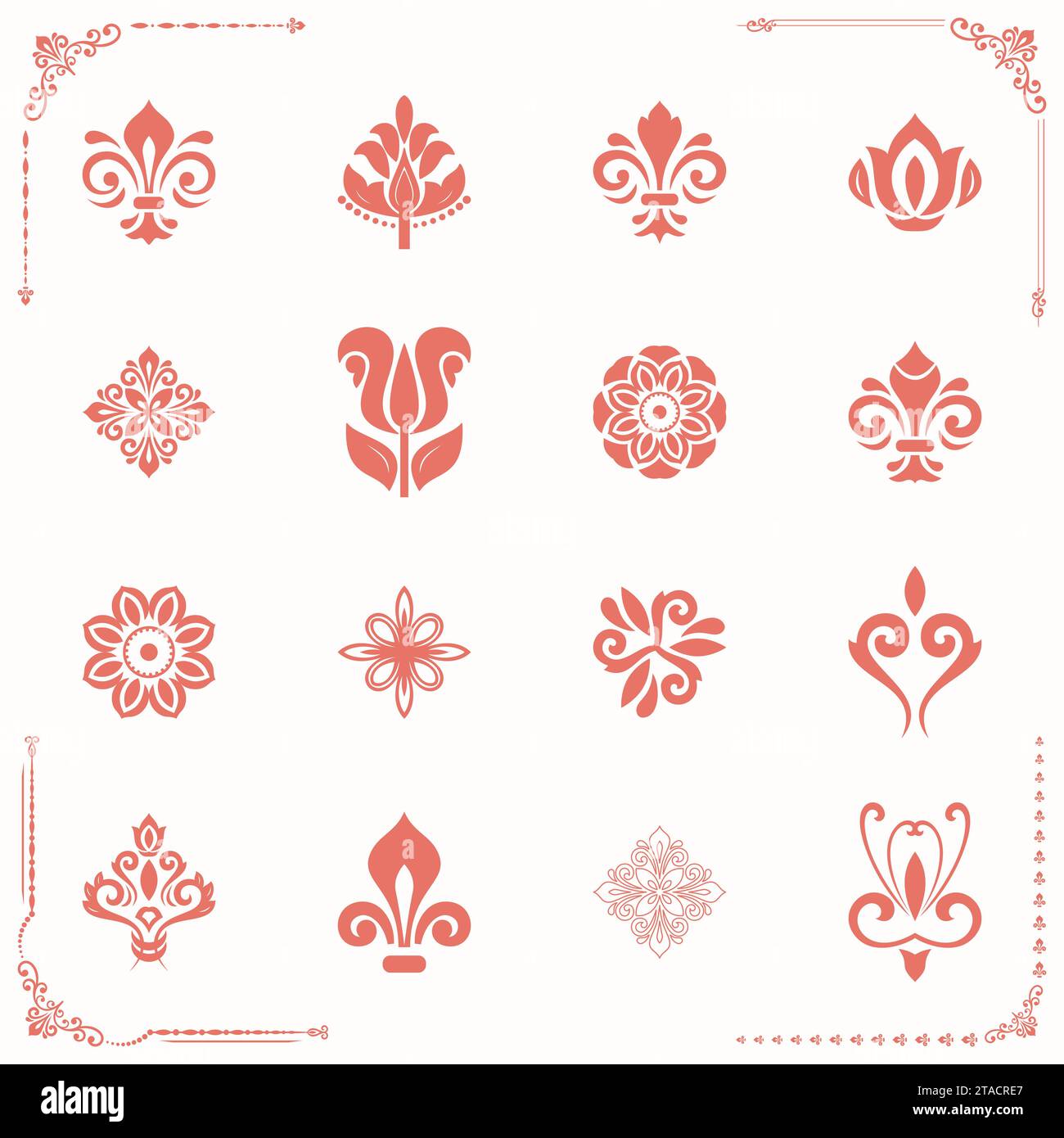 Vintage set of vector pink elements. Elements for backgrounds. Classic ...