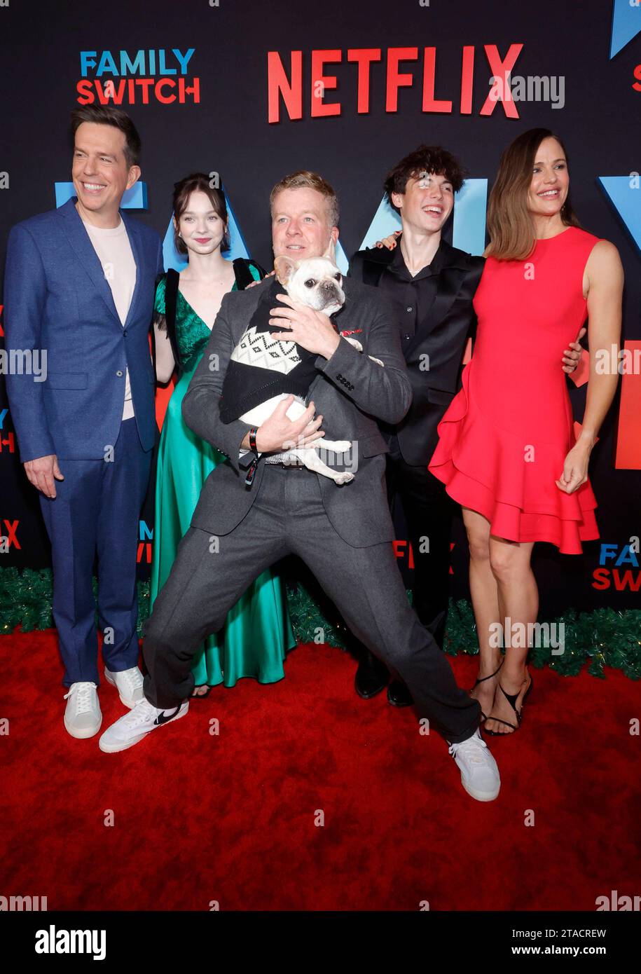 LOS ANGELES, CA - NOVEMBER 29: Ed Helms, Emma Myers, McG, Brady Noon ...