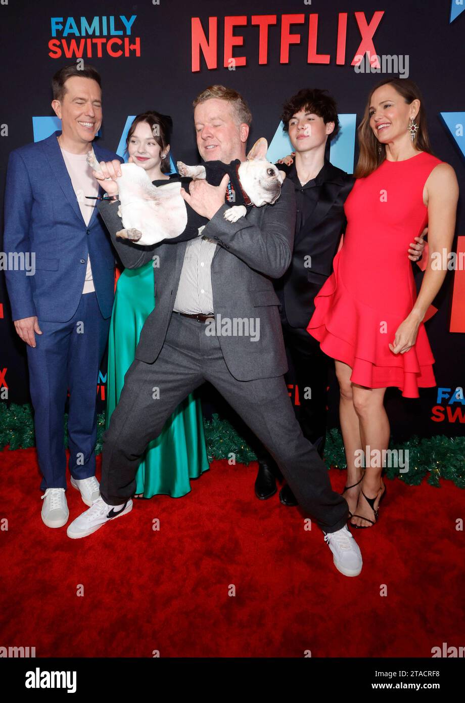 LOS ANGELES, CA - NOVEMBER 29: Ed Helms, Emma Myers, McG, Brady Noon ...