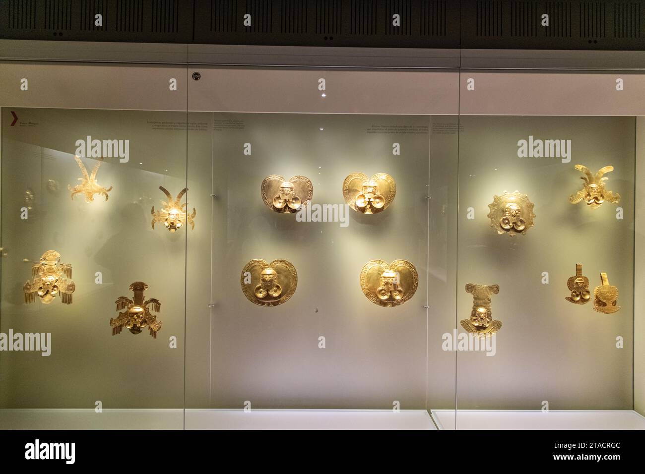 A gold mask display inside the Museo del Oro / Gold Museum in Bogotá ...