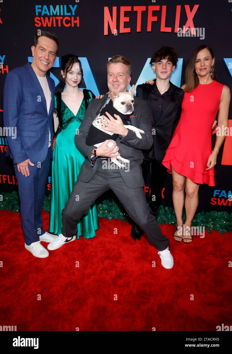 LOS ANGELES, CA - NOVEMBER 29: Ed Helms, Emma Myers, McG, Brady Noon ...