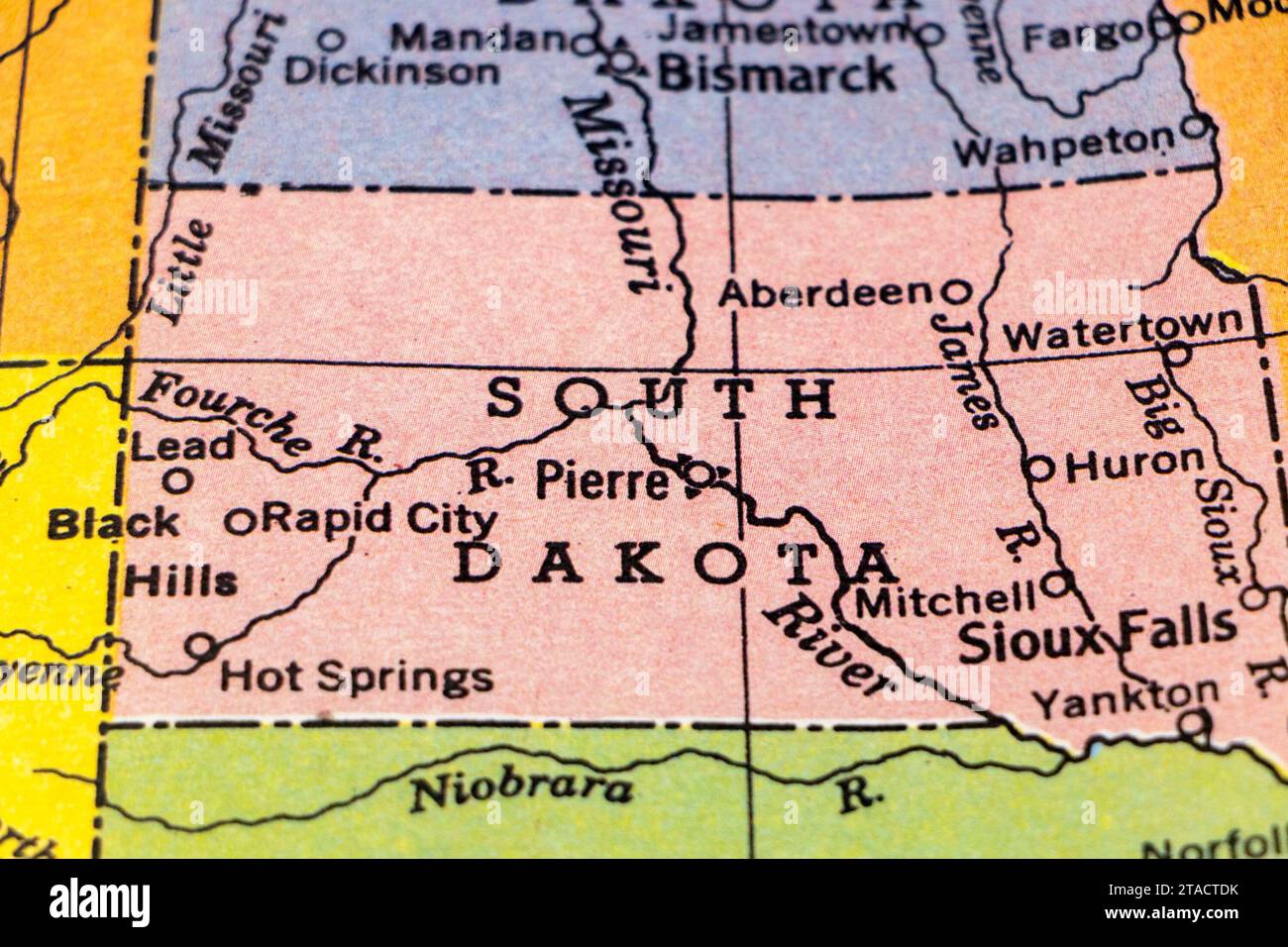 close up of usa map showing the state of south dakota Stock Photo - Alamy