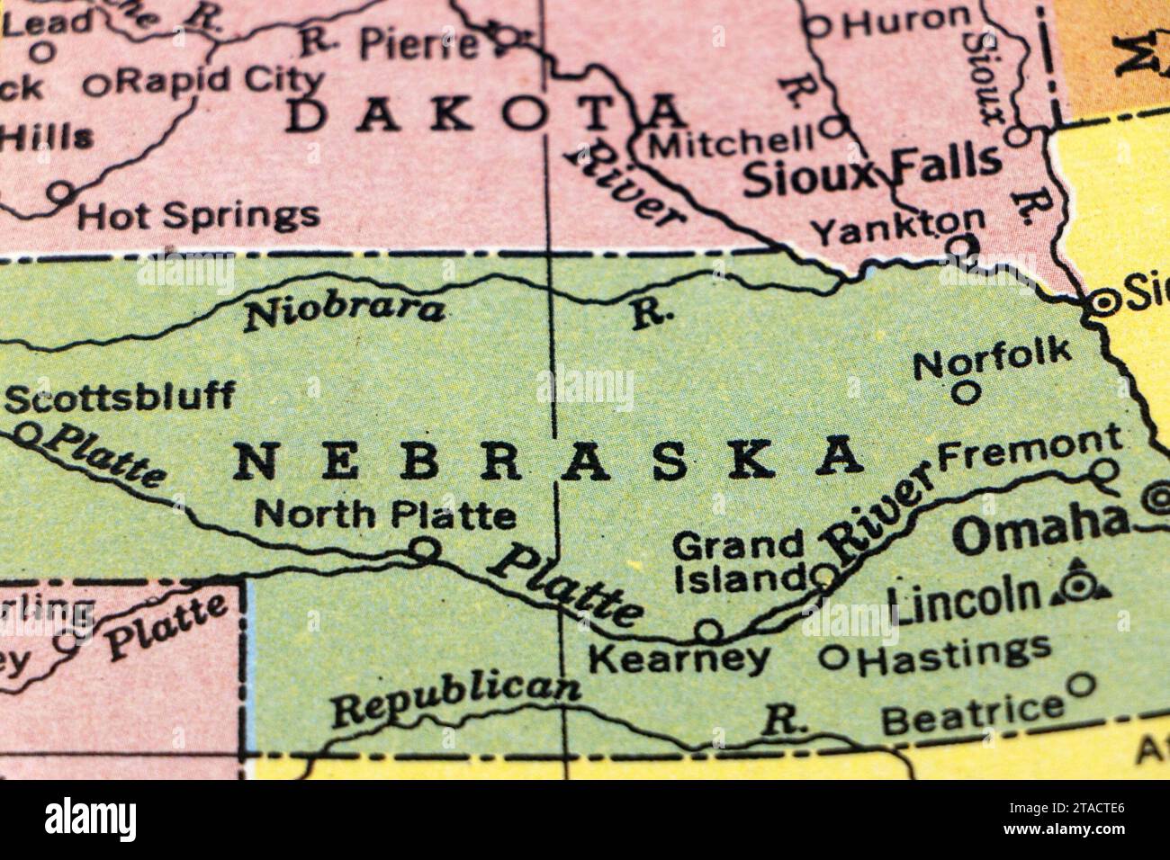 close up of usa map showing the state of nebraska Stock Photo - Alamy
