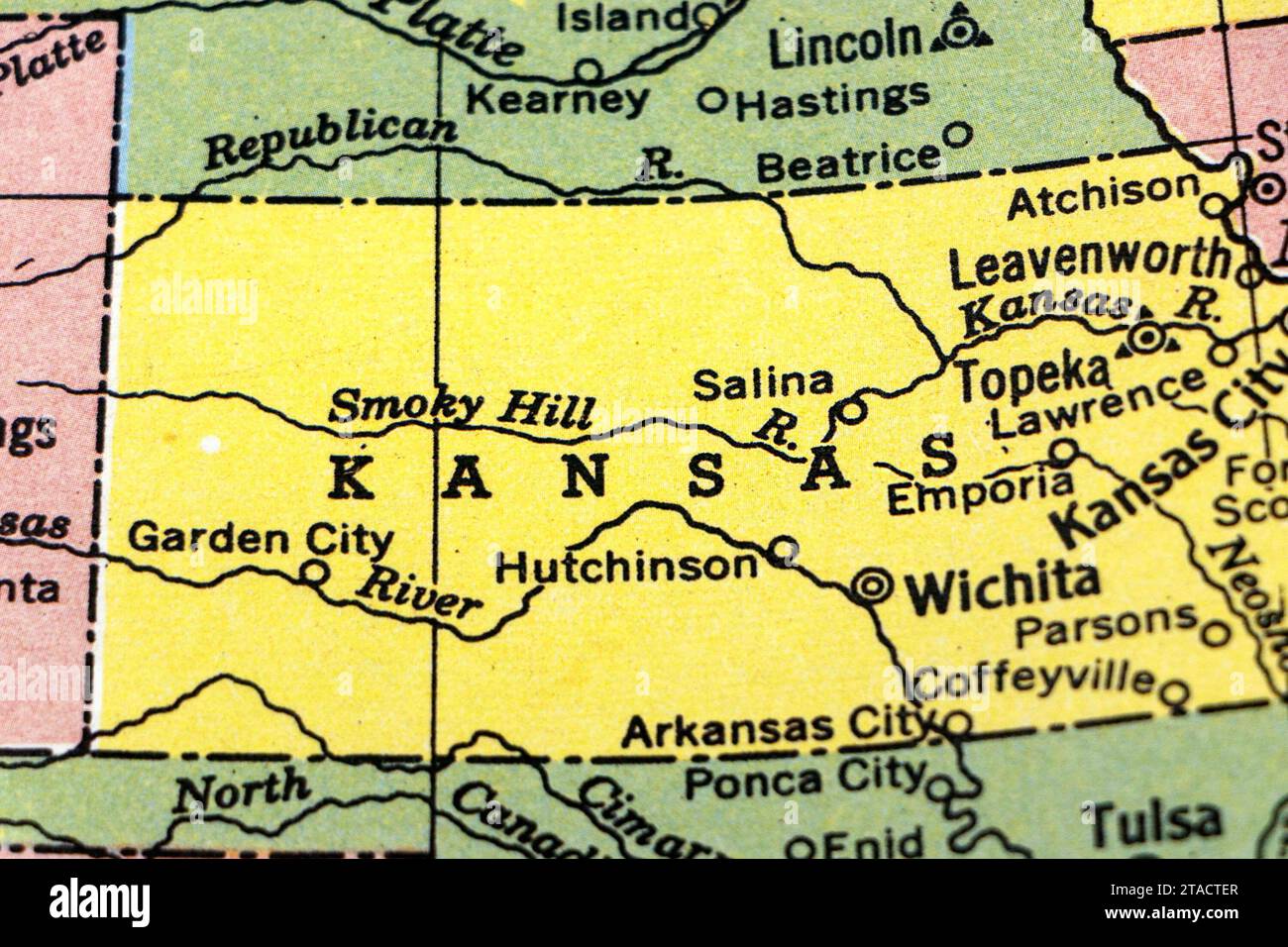 close up of usa map showing the state of kansas Stock Photo - Alamy