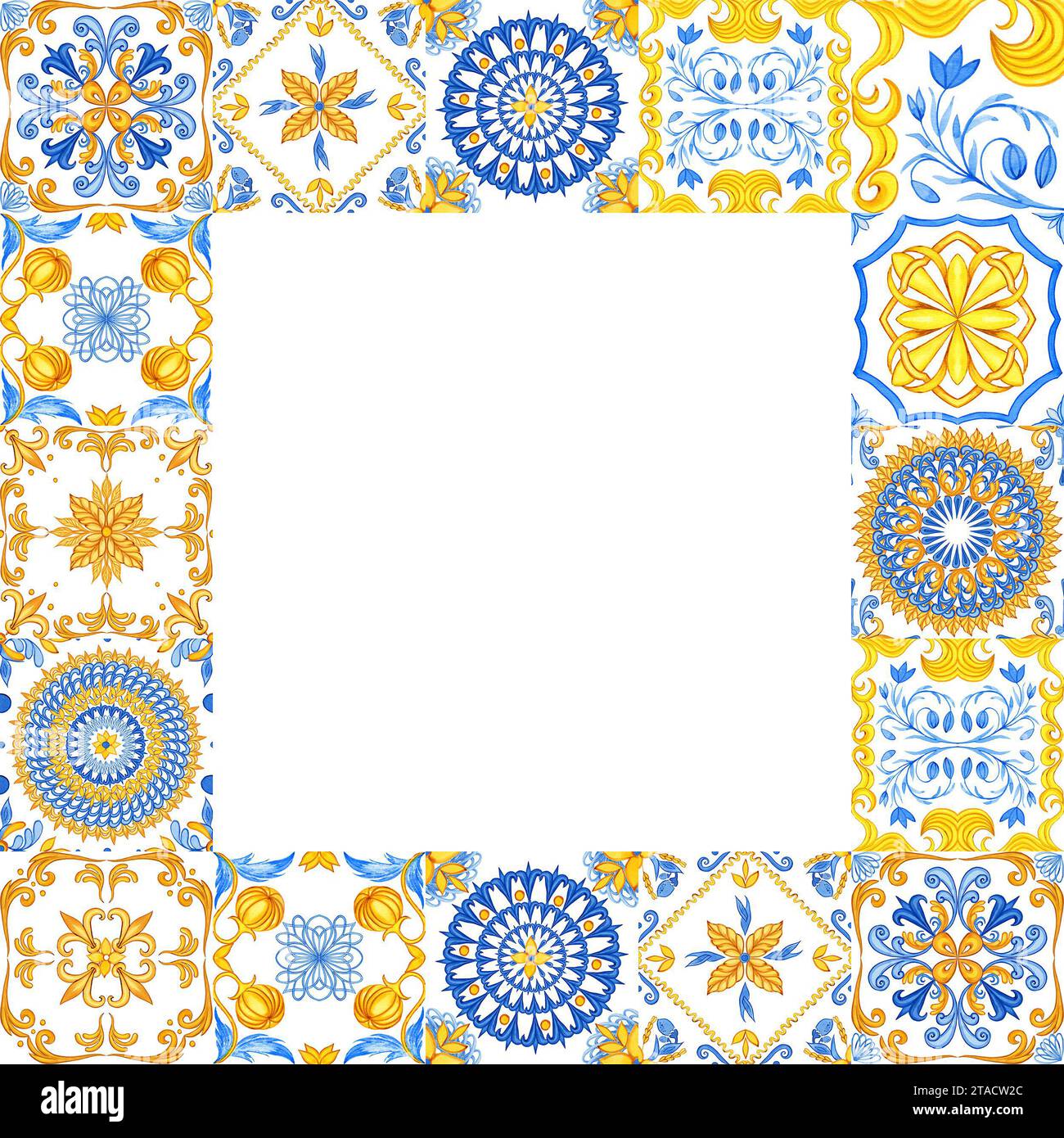 Square frame made of Sicilian watercolor majolica. Festive card hand ...