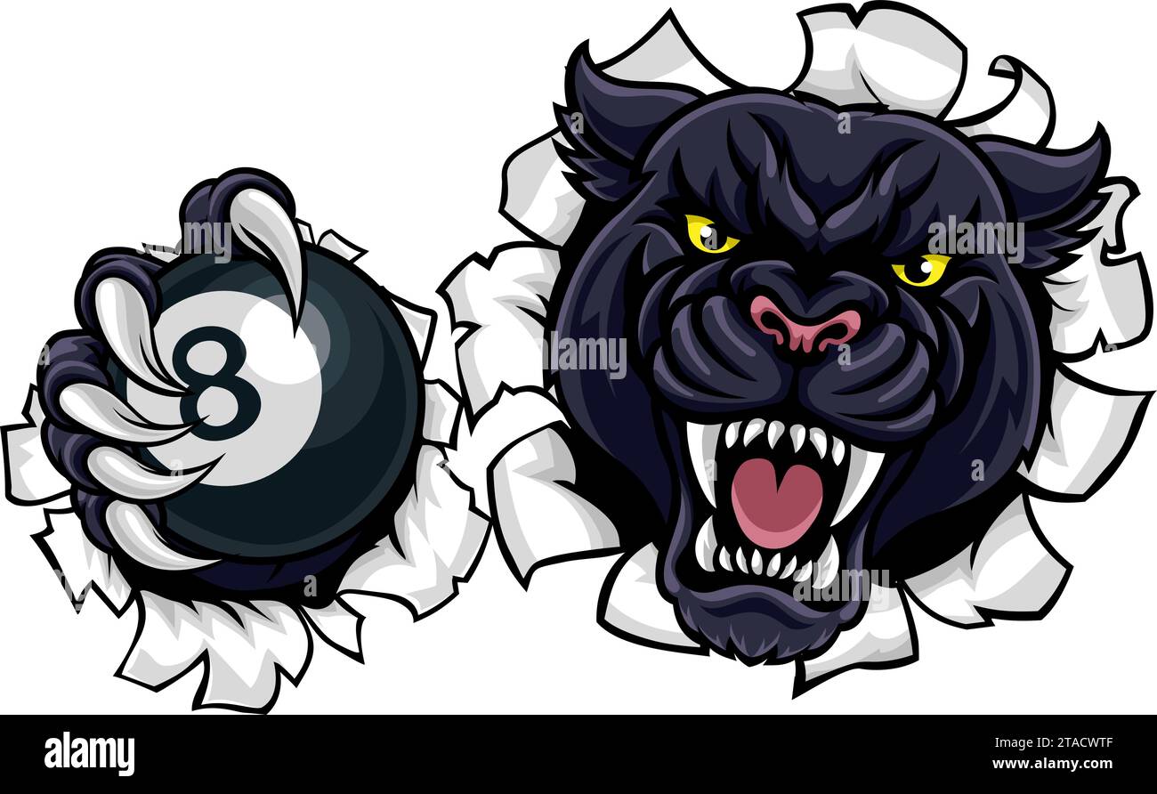Panther Angry Pool 8 Ball Billiards Mascot Cartoon Stock Vector Image ...