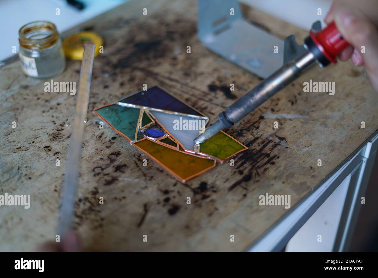 Stained glass workshop, creative time Stock Photo - Alamy