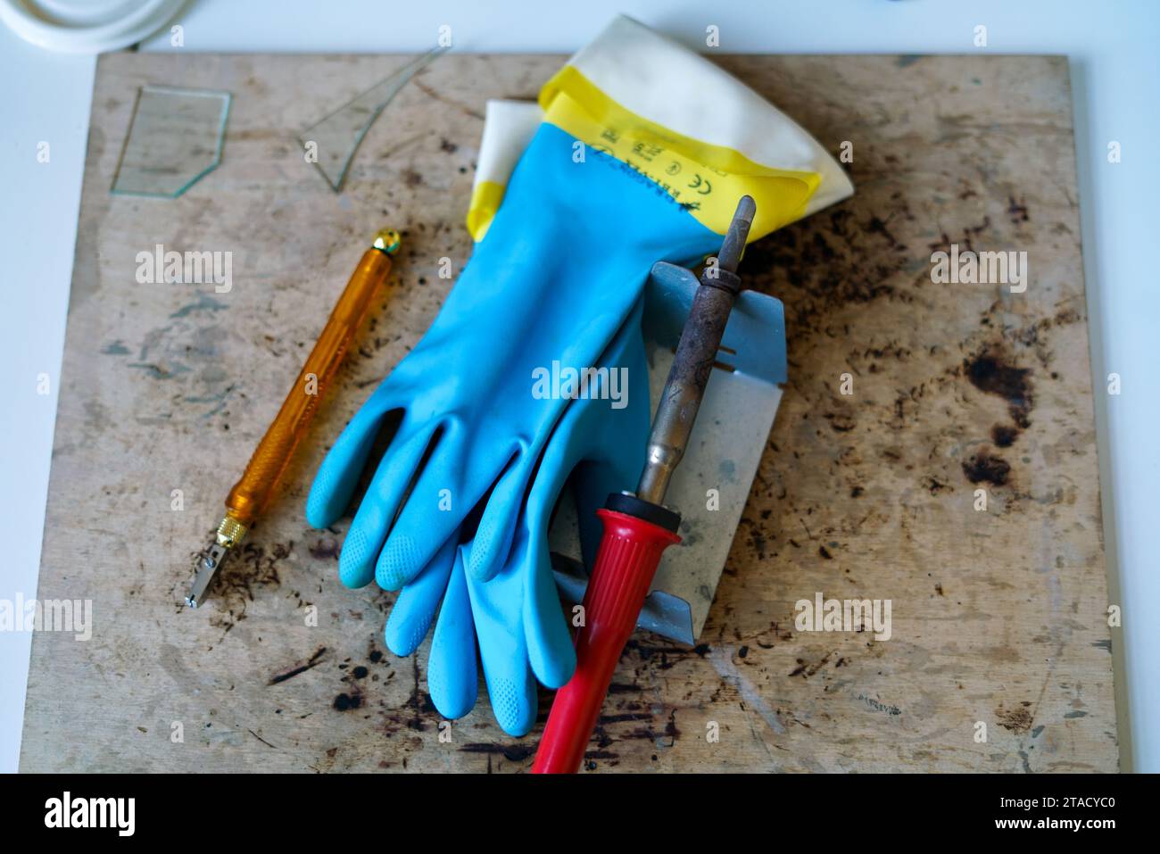 Stained glass workshop, creative time Stock Photo - Alamy