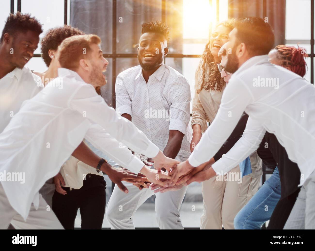 High Angle View Of Multiracial Friend Stacking Hand Together Stock ...