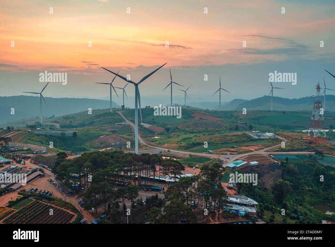 Eco windmill rotation on agricultural hill, Industrial sustainable ...
