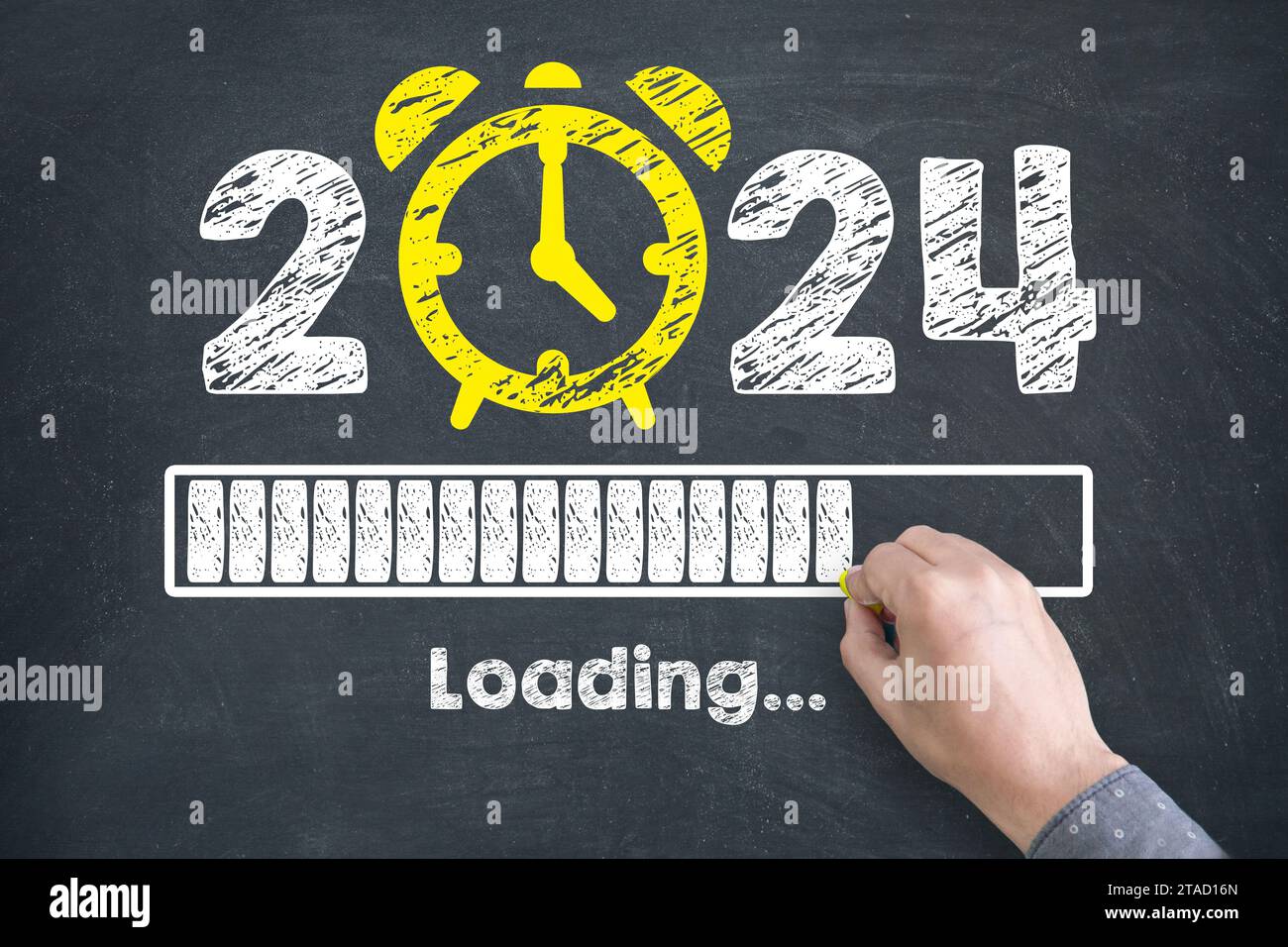 Human Hand Drawing New Year Concepts 2024 Countdown Clock on Chalkboard ...