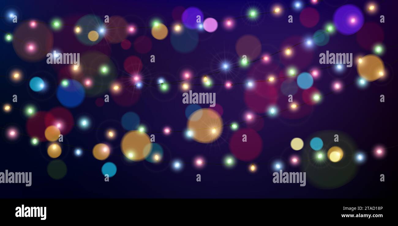 Christmas lights with blur effect. Holiday decoration. Garland with ...