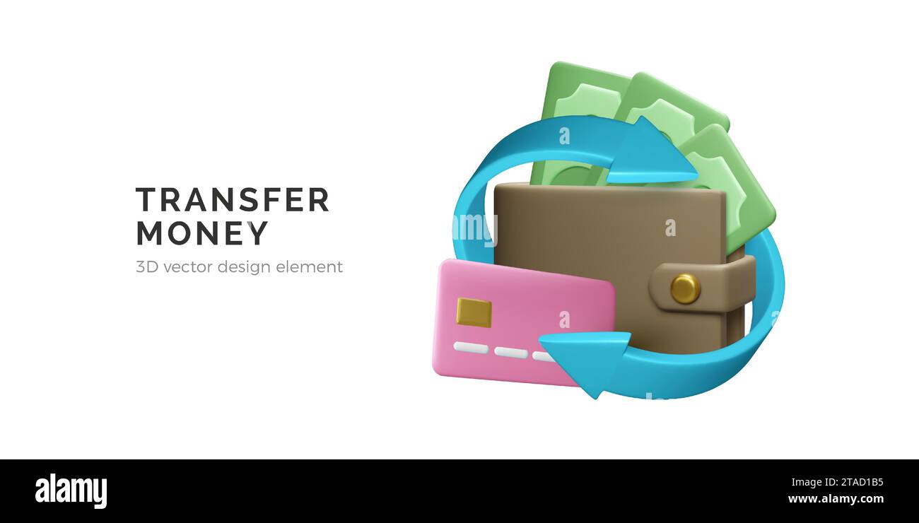 Money transfer concept. Cashback service and refund cash. 3D wallet ...