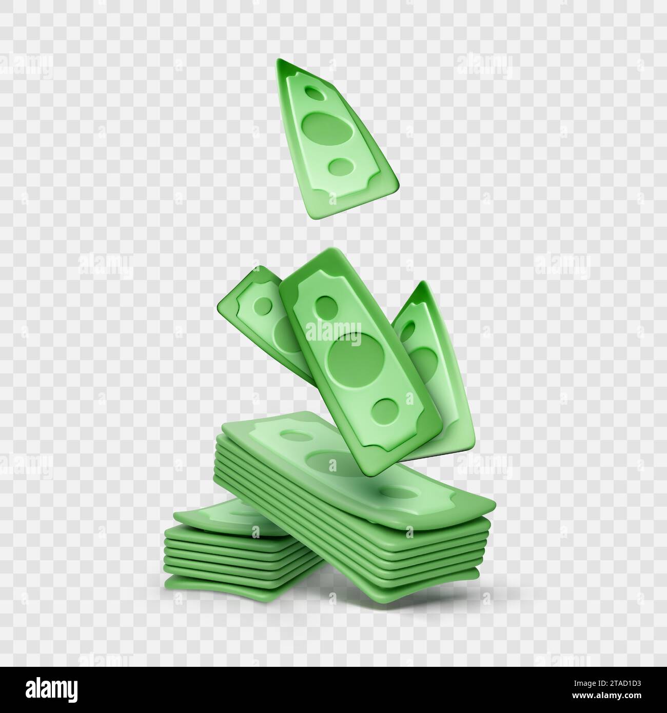 3D paper money with transparent shadows. Cartoon paper bills stack ...