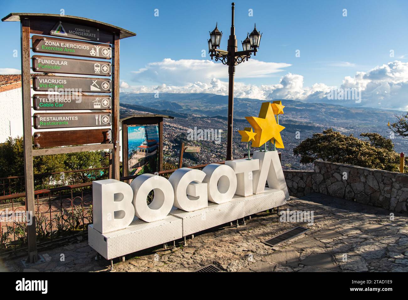 The Bogota sign at the top of Montserrate mountain overlooking Bogota ...