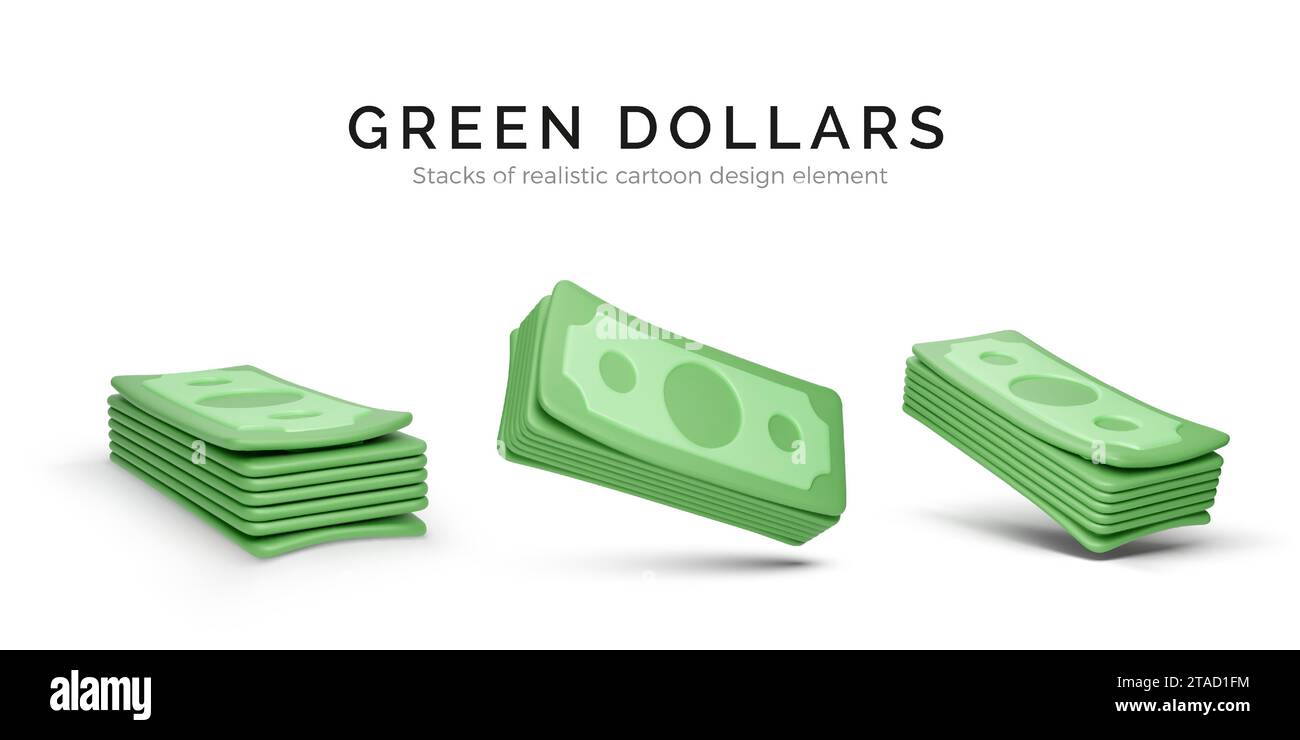 3D realistic green wad of dollars. Paper currency with shadow isolated on white background ...